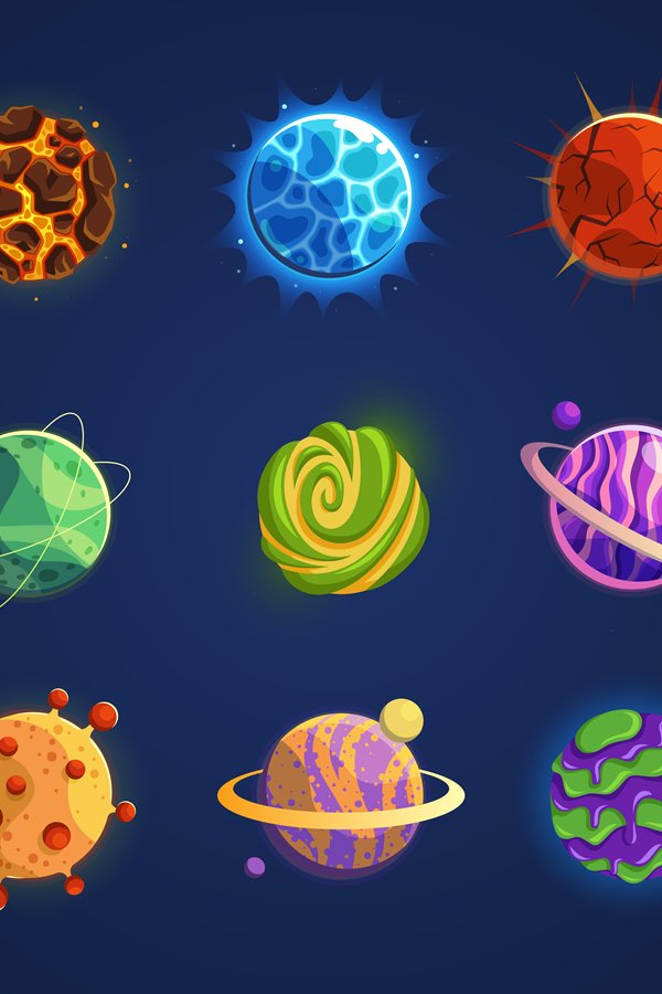 Fantasy planets. Colorful different planets space universe,