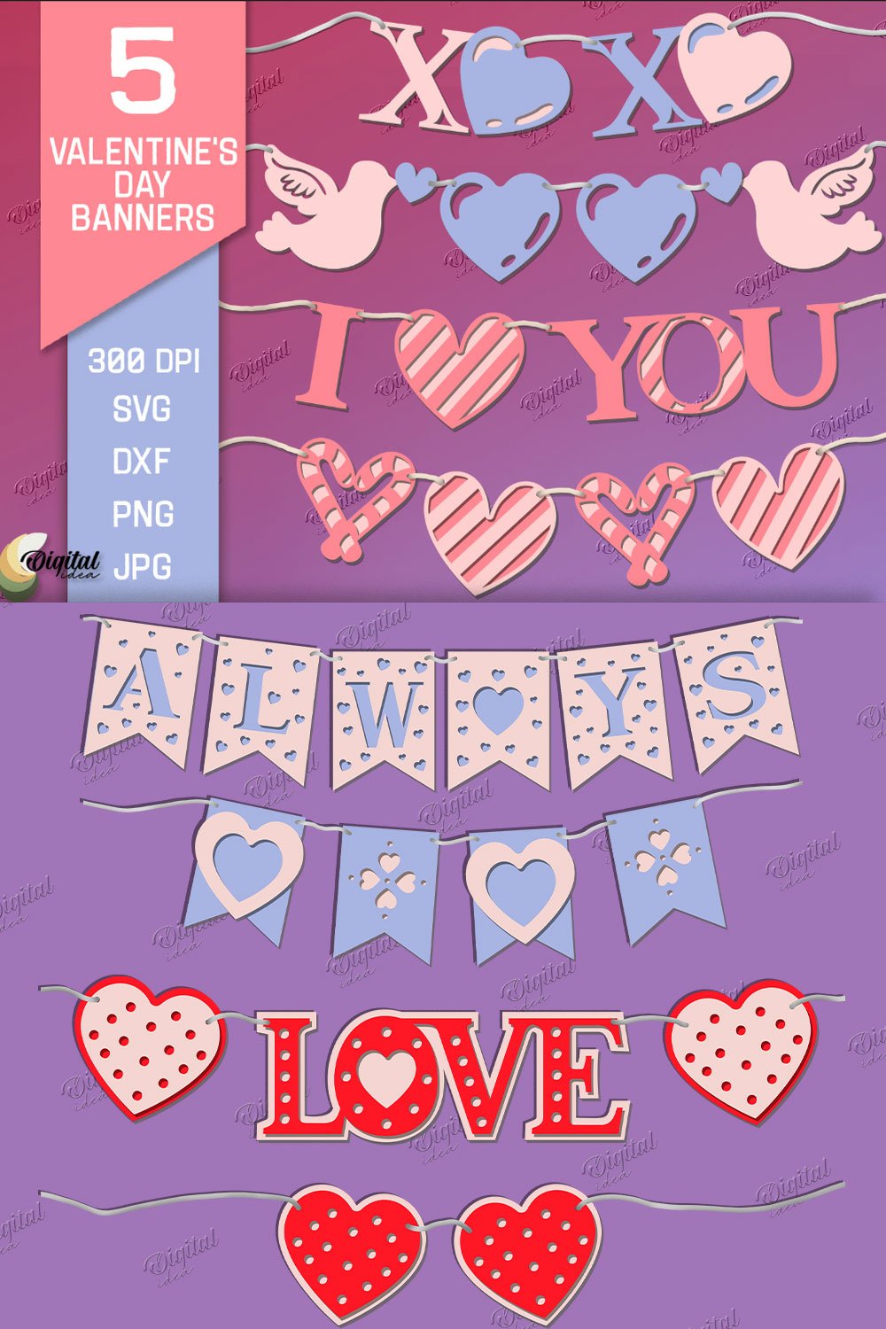 Valentine's Day Banners Bundle. Love Banners Paper Cut