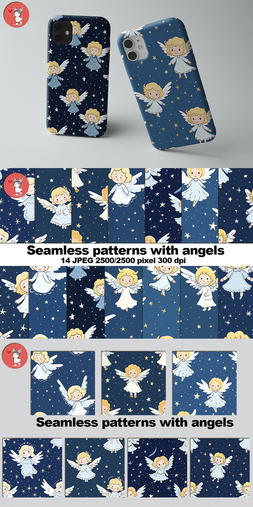 Seamless patterns with angels