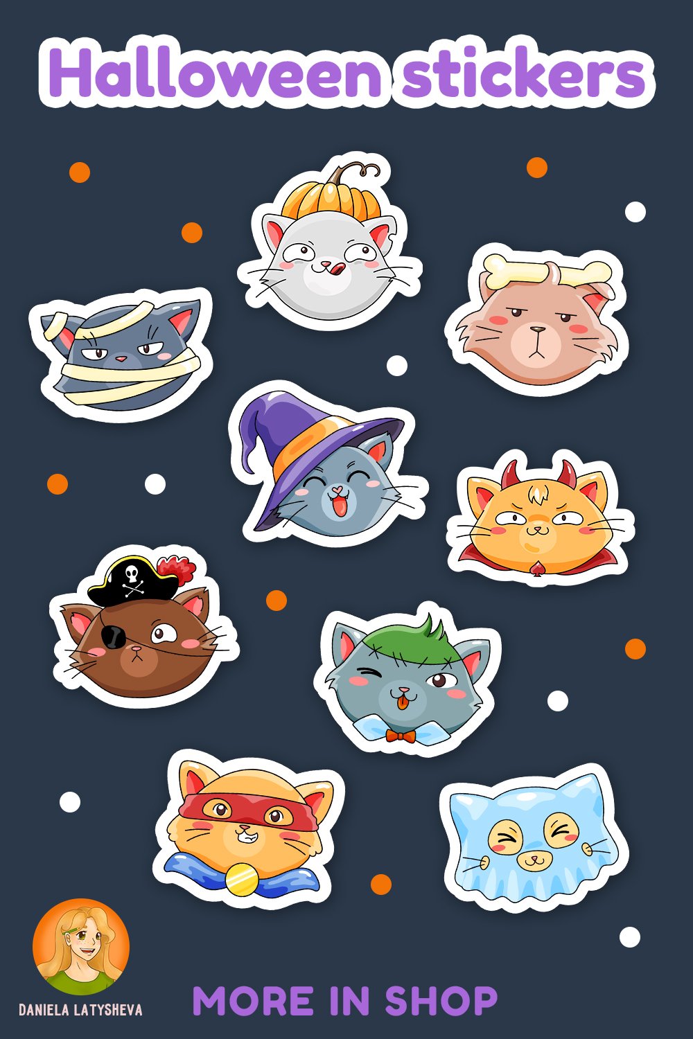Halloween Cats Printable Cute Sticker Set