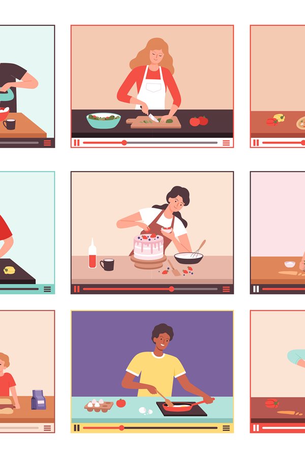 Digital culinary. Food bloggers preparing products demonstra