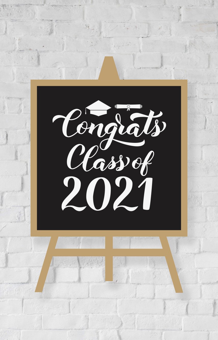 Congrats Class of 2021 handwritten on blackboard SVG