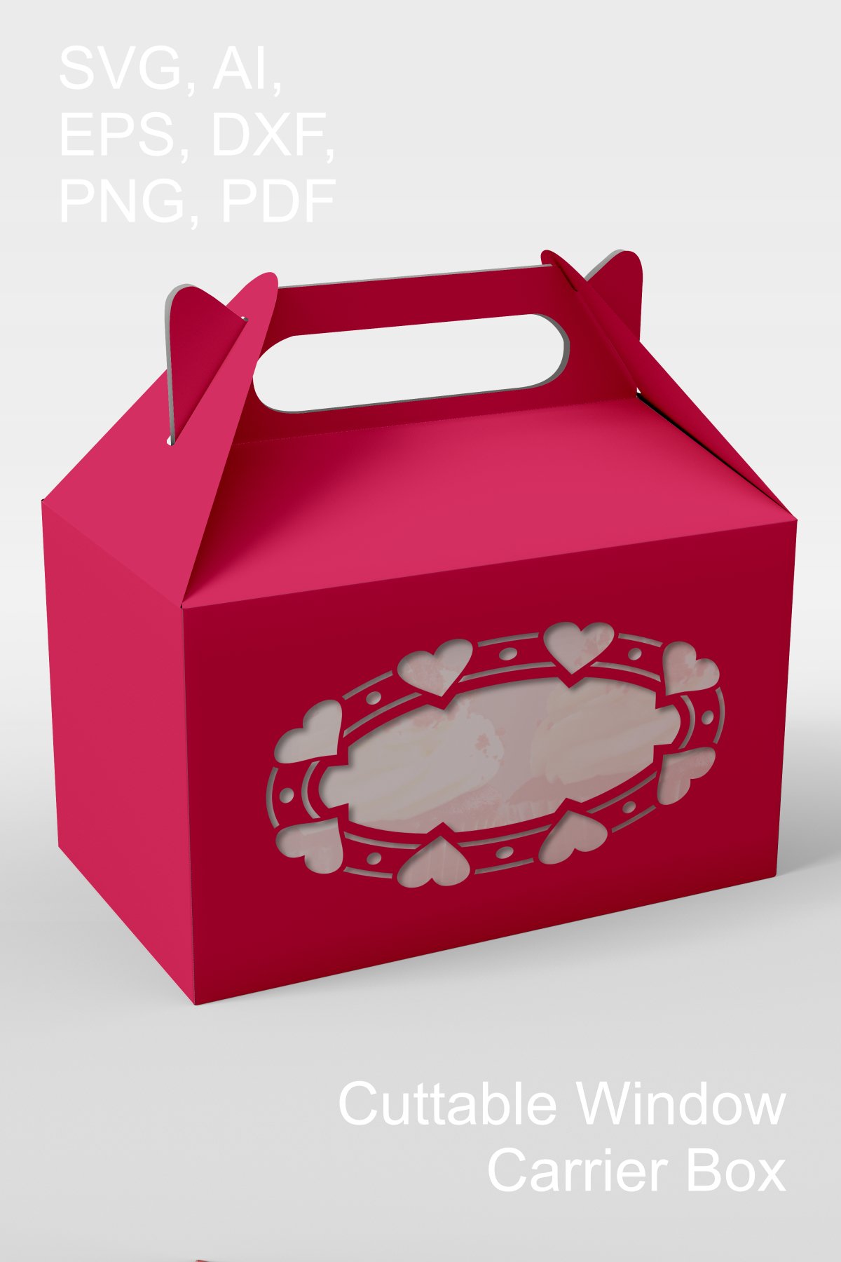 Gable Gift Box with Oval Windows with Hearts Border SVG
