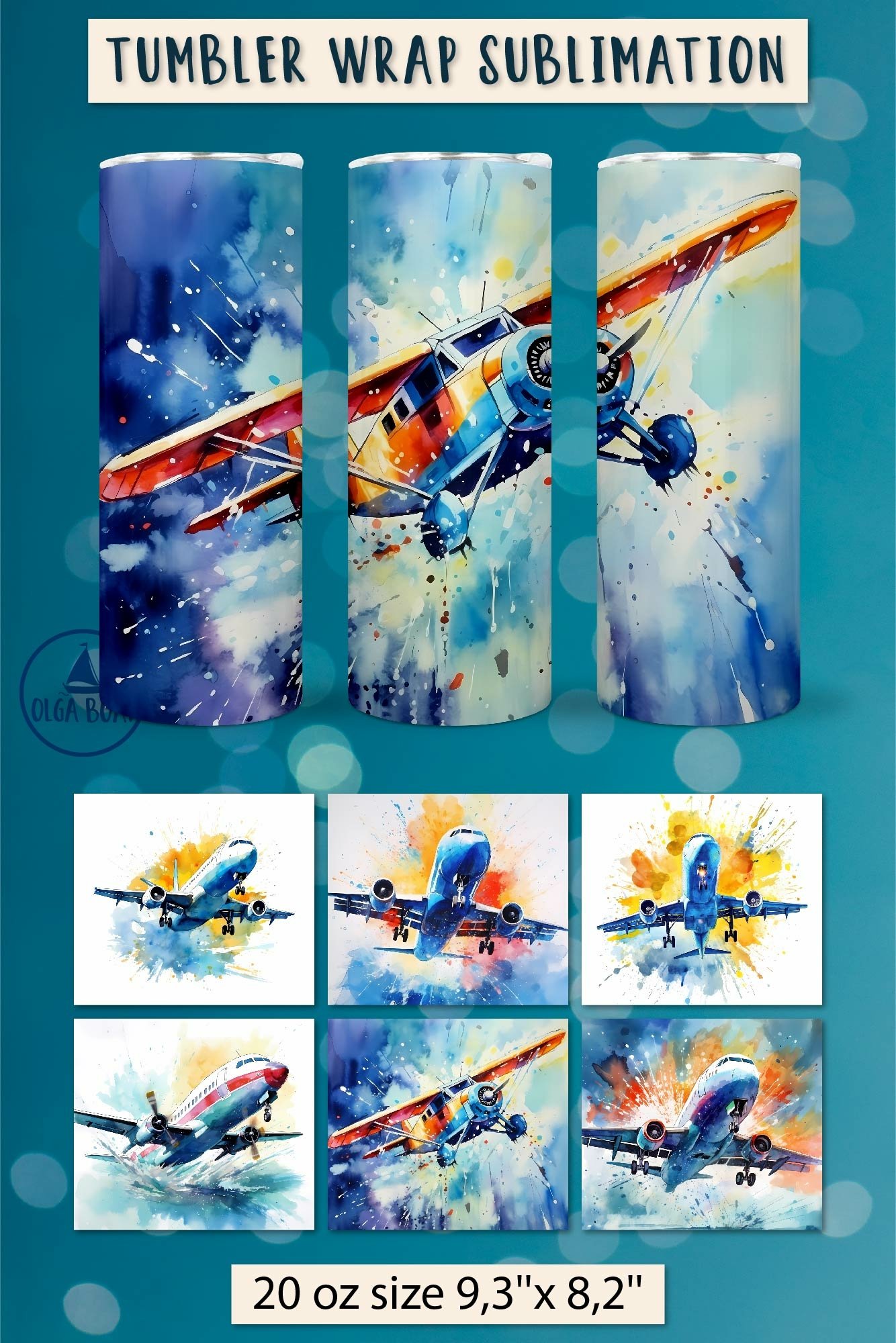 Airplane tumbler wrap | Plane illustrations sublimation