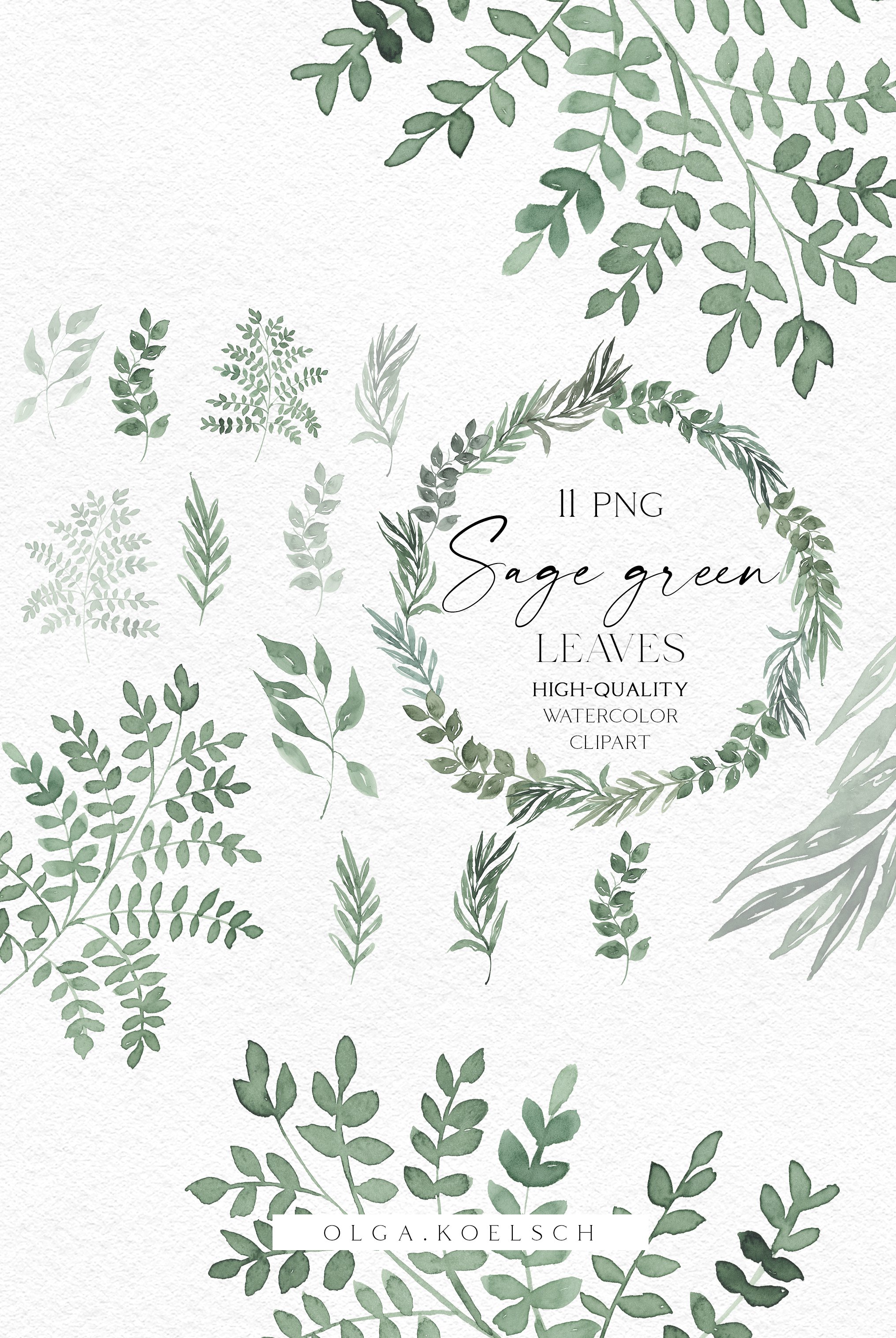 Watercolor greenery clipart, Sage green bouquet png gold 126