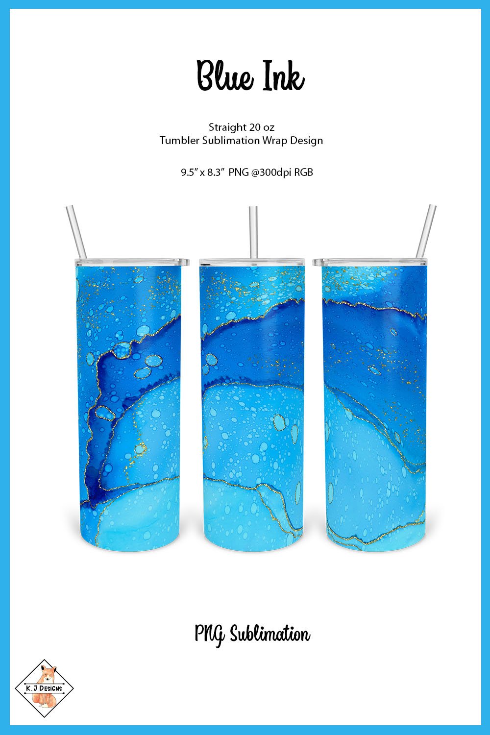 Blue Ink Tumbler Sublimation Wrap Design