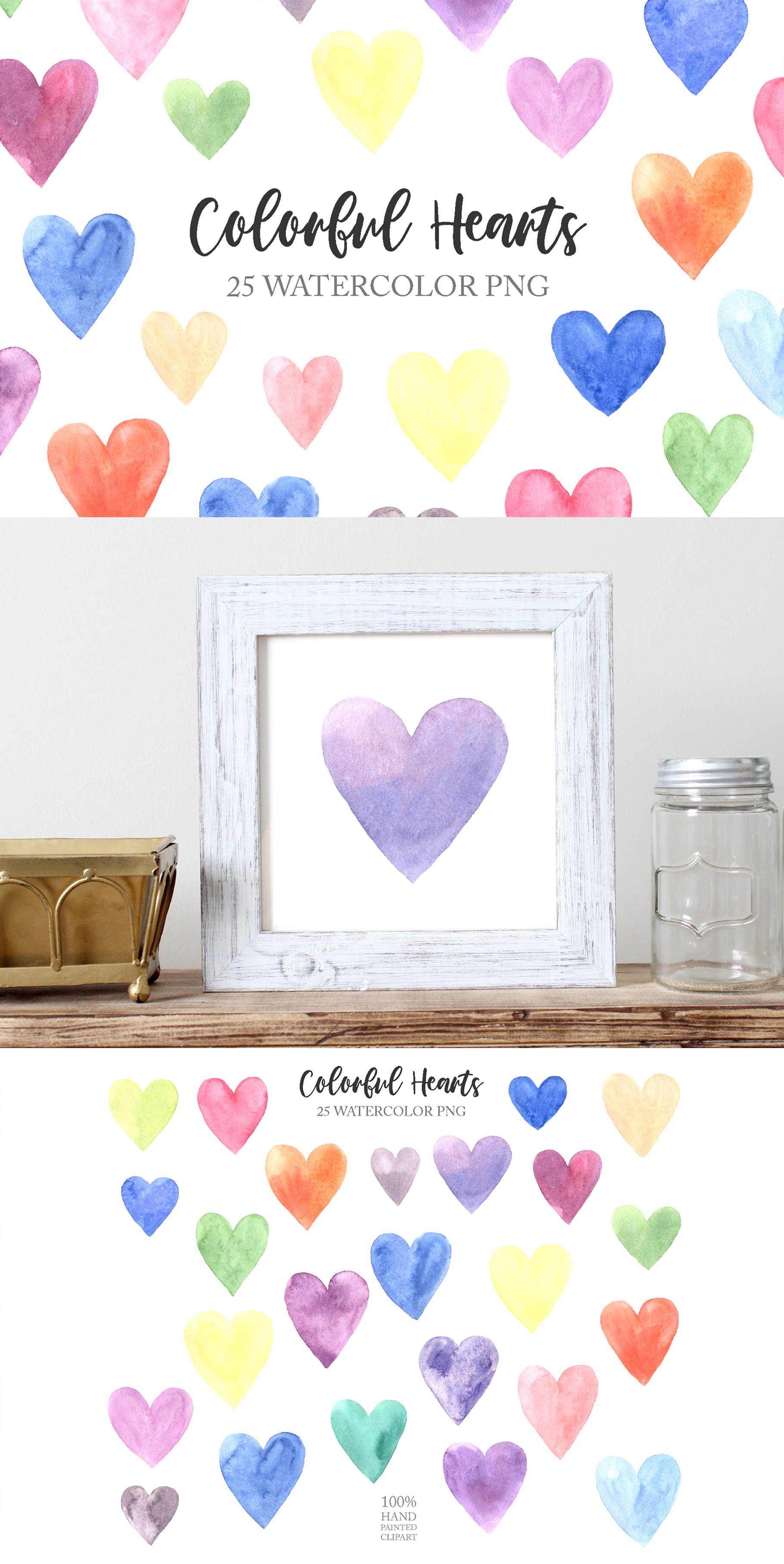 Watercolor Valentine Day Hearts clipart PNG (2379571)