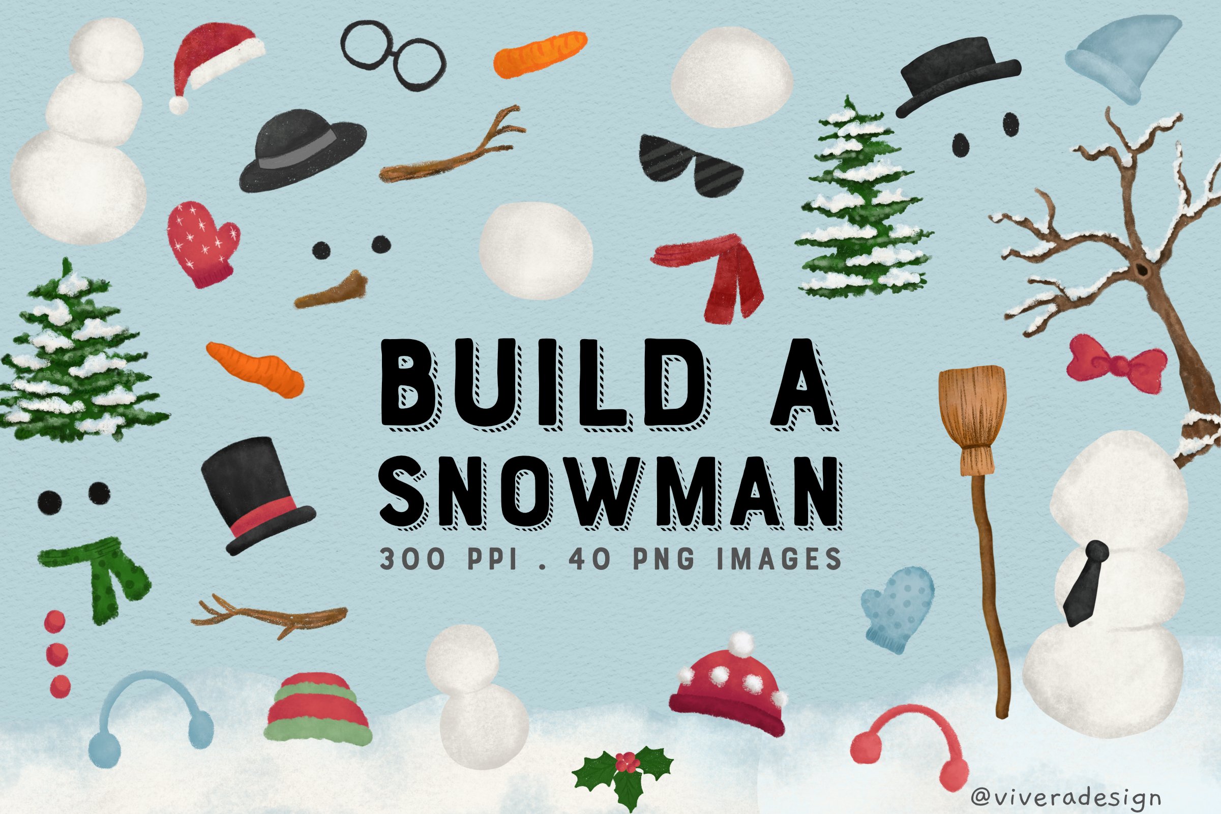 Build a Snowman Watercolor Winter Clipart