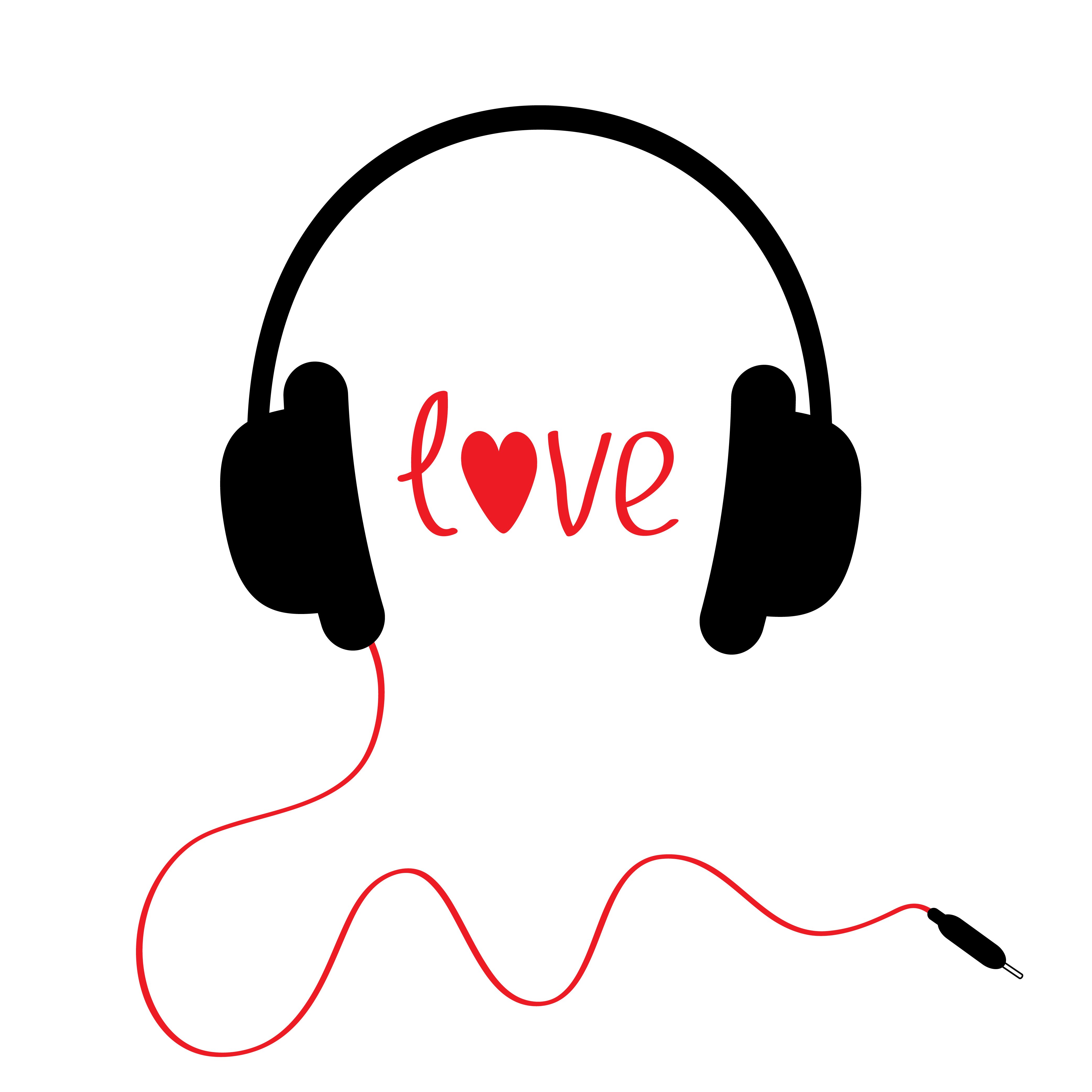 Black headphones earphones. Love card.