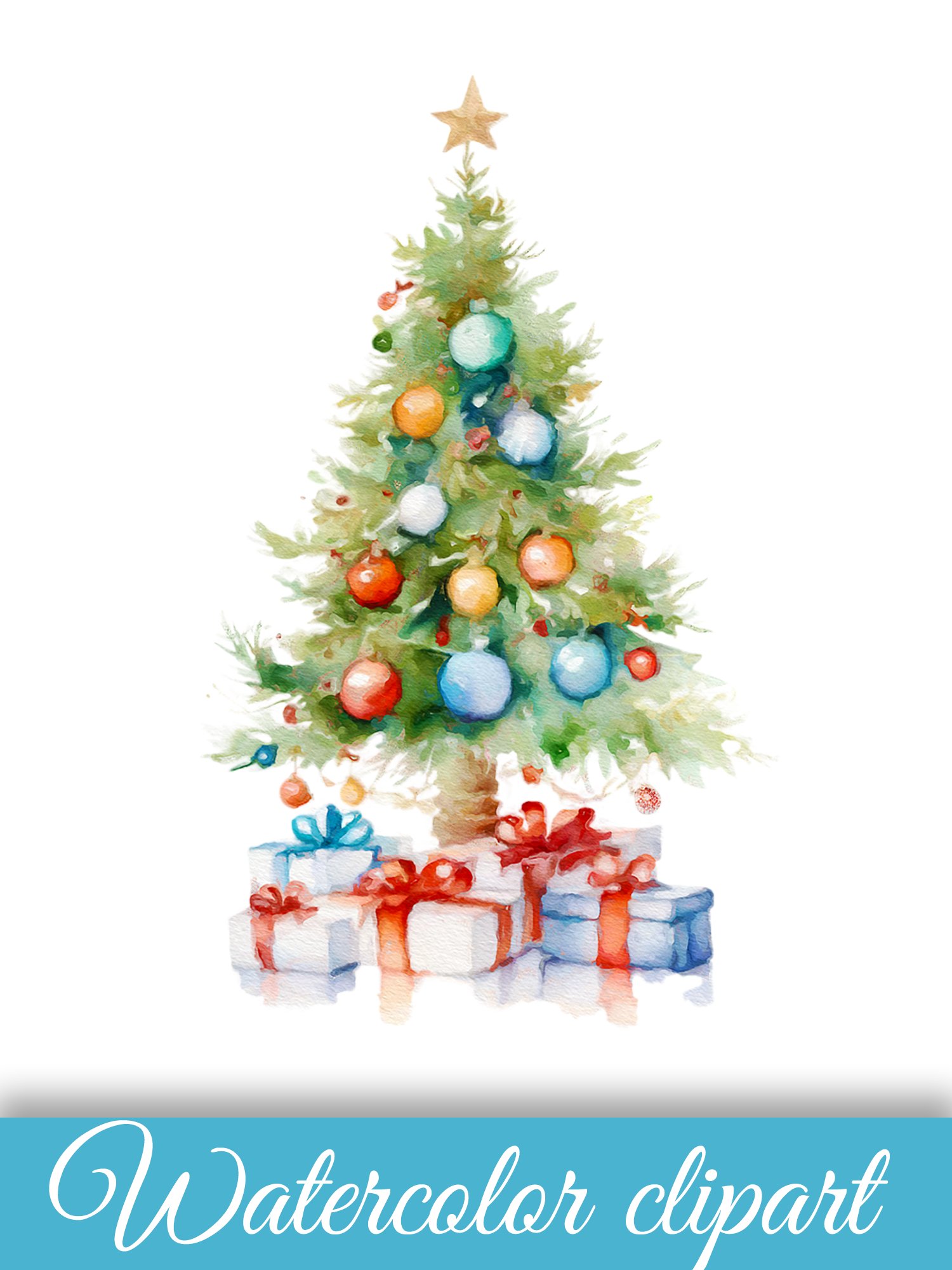 Christmas Tree Sublimation Watercolor Clipart / (3020240)