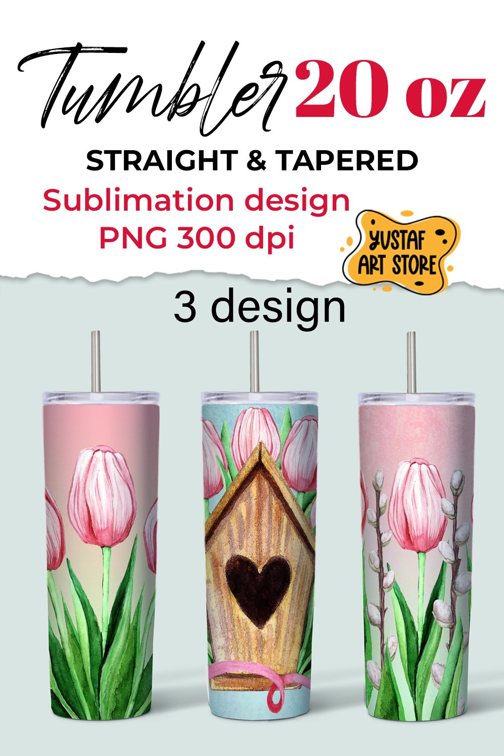 Spring Tulips tumbler sublimation design. 3 design
