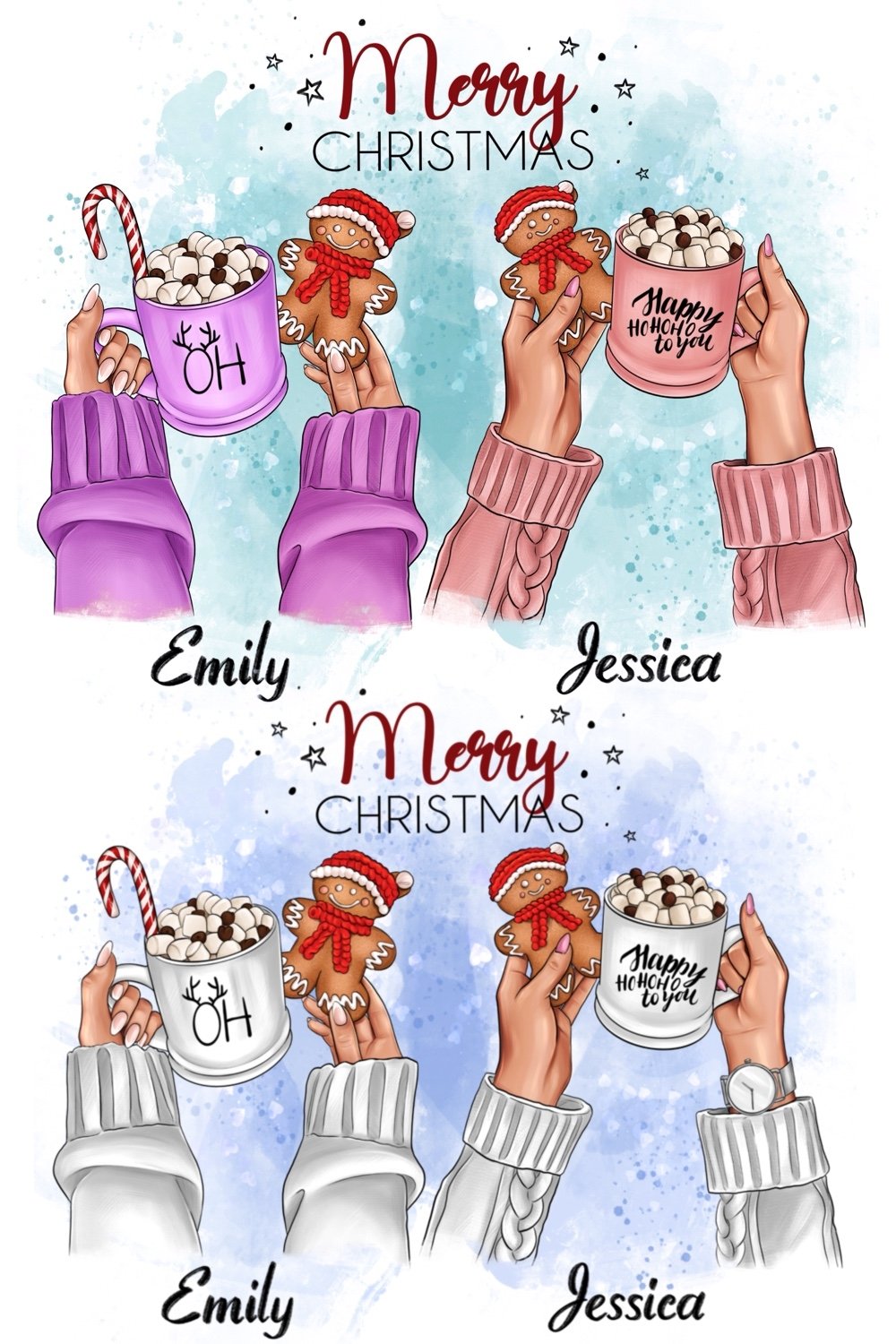 Couple clipart, winter illustration.