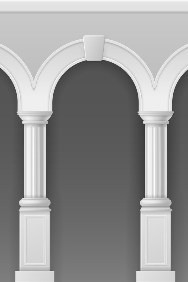 Antique arcade. Architecture arch with stone pillars, classi