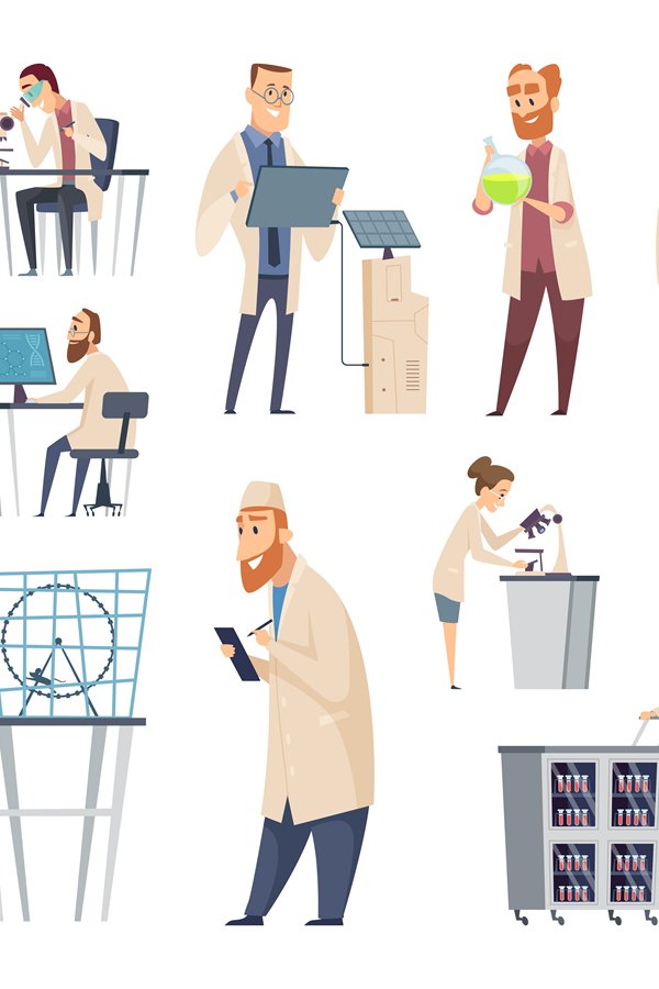 Science persons. Characters doctors lab technician workers b