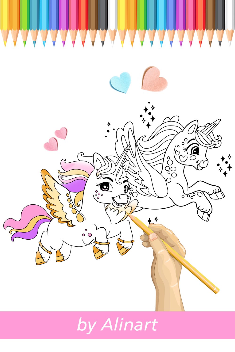 Magic funny Unicorns coloring page for kids