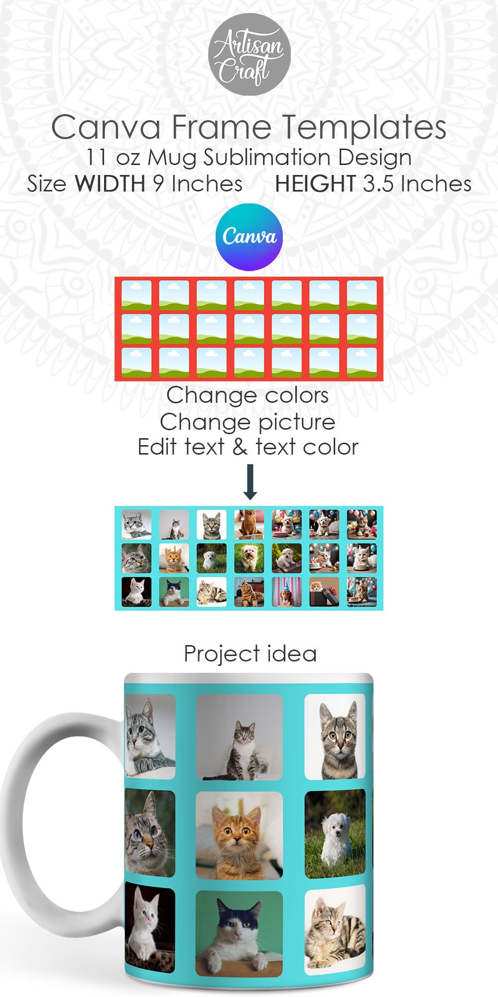 Canva Mug Template | photo collage mug | Canva frames | 11oz