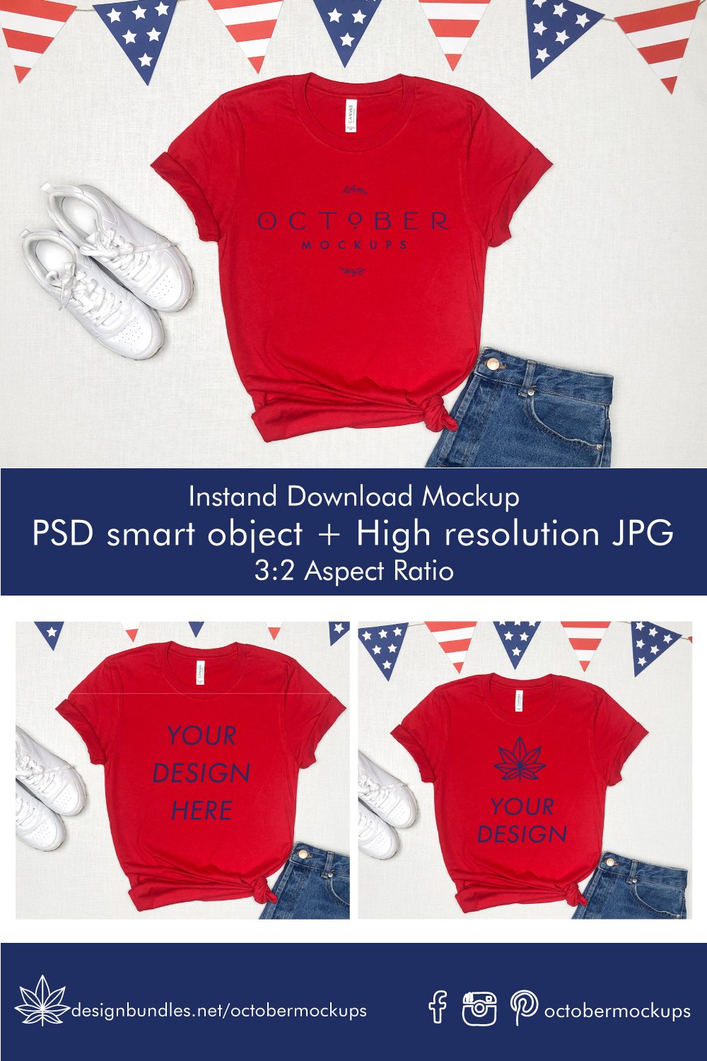 Red T-shirt mockup 4th of July | JPG | PSD smart object