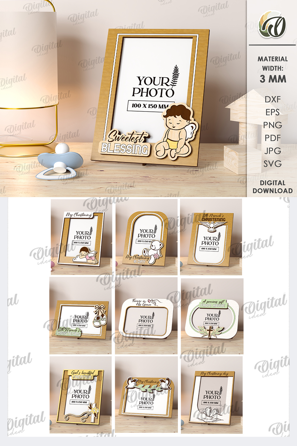 Christening Frame Bundle Laser Cut. Wooden Baby Frame SVG