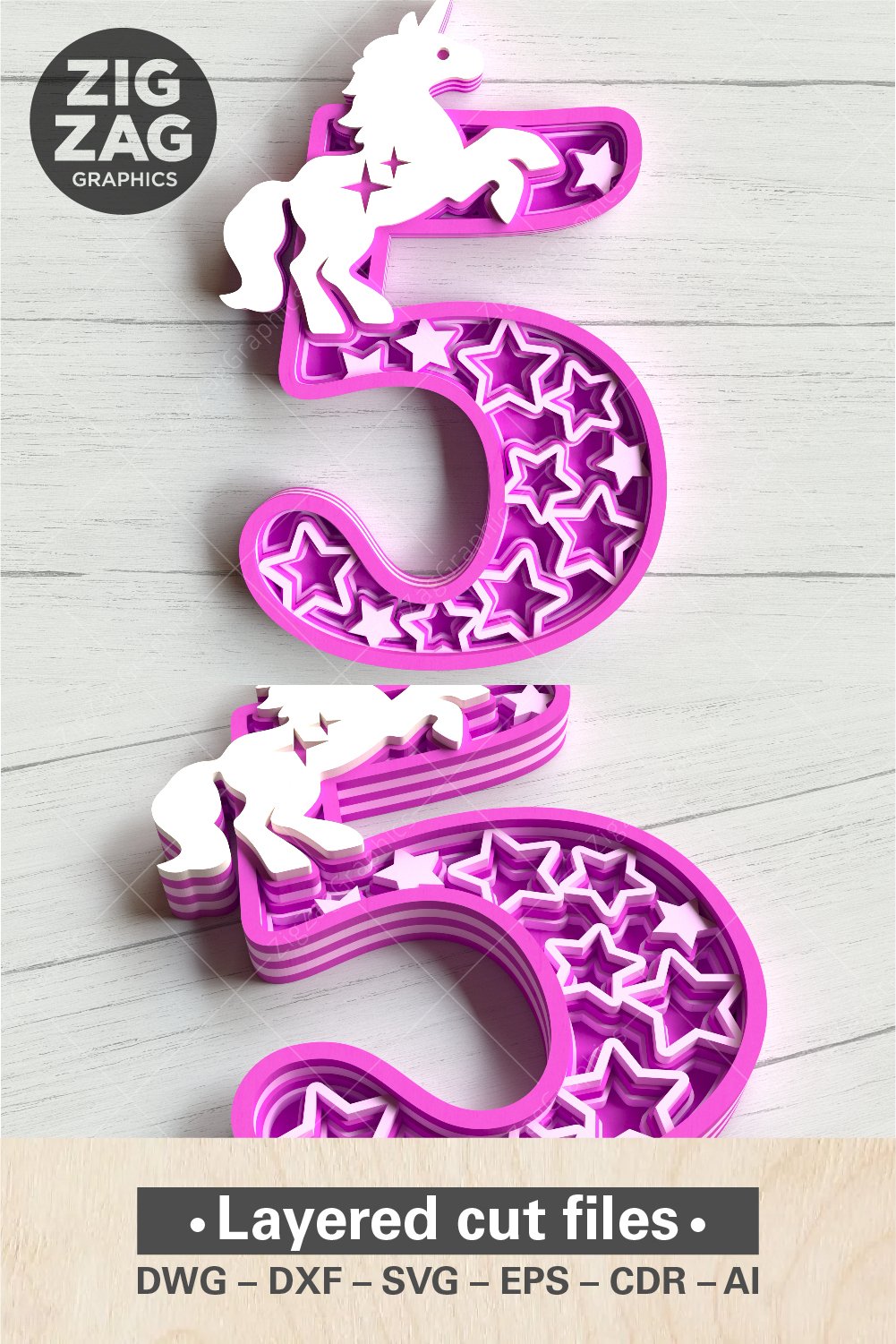 3D Layered Layered Number 5 svg cut file