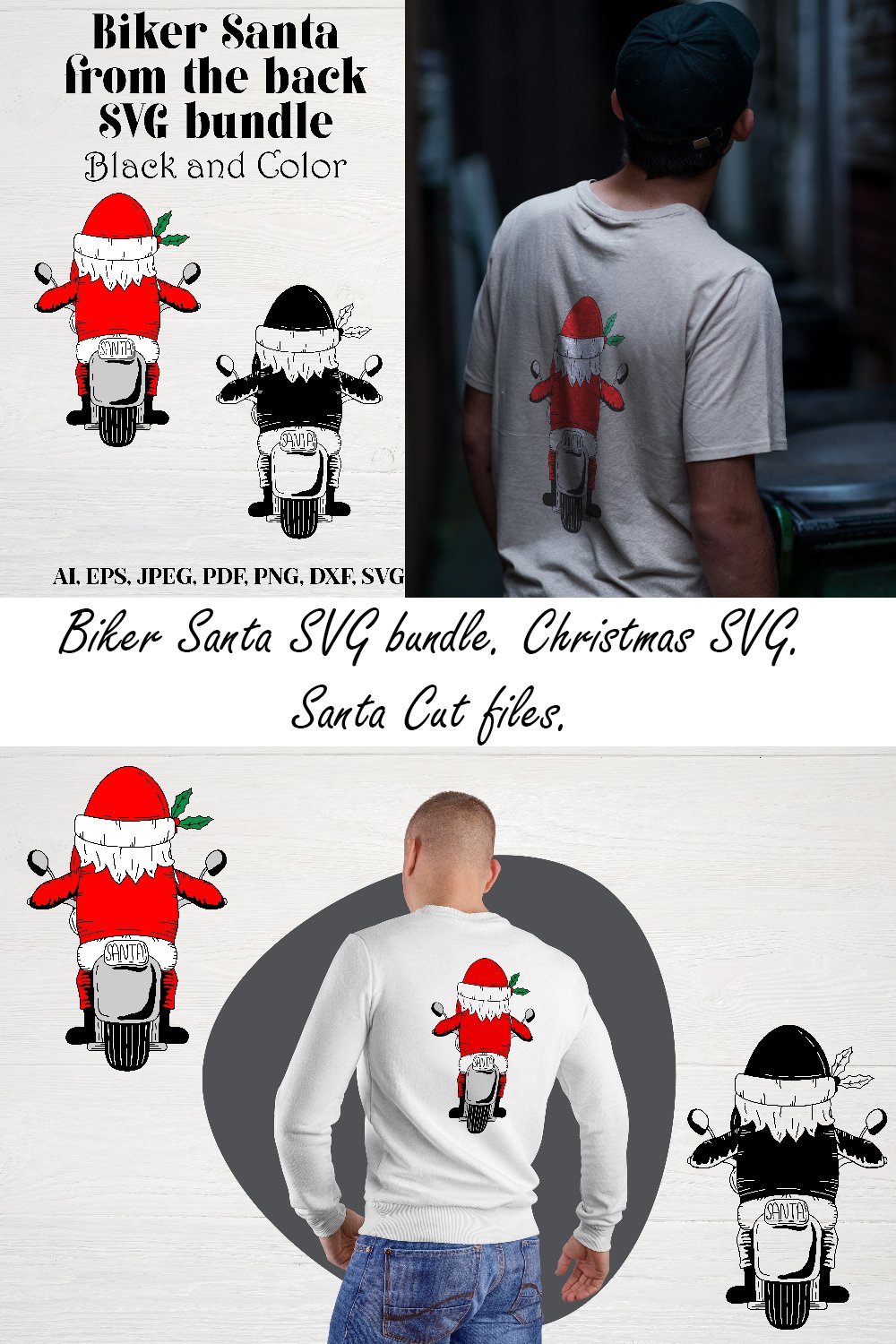 Biker Santa SVG bundle. Christmas SVG. Santa Cut files.
