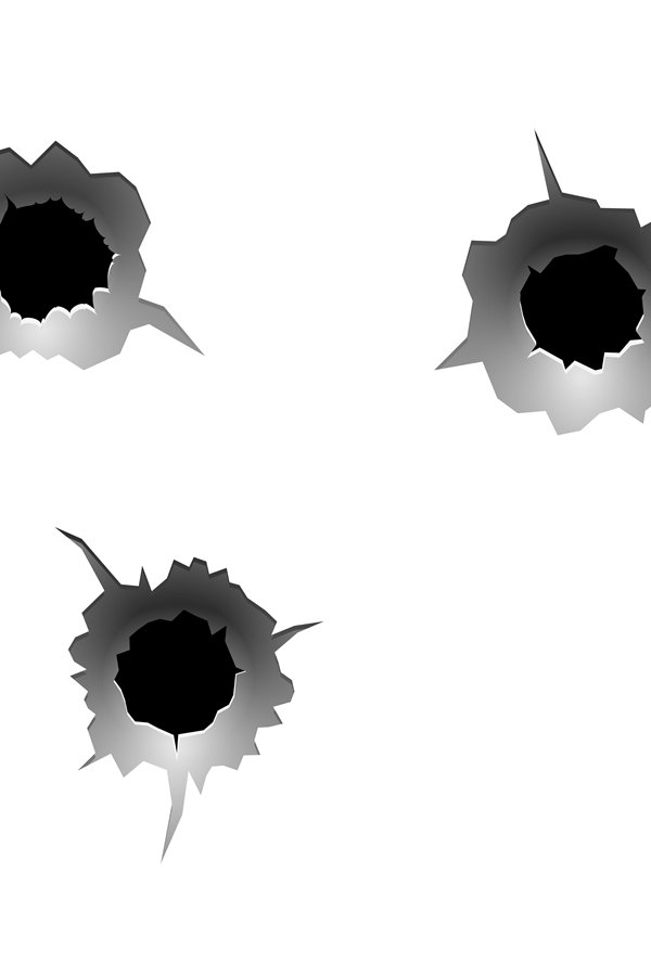 Realistic bullet traces. Circle bullets holes in metal wal,