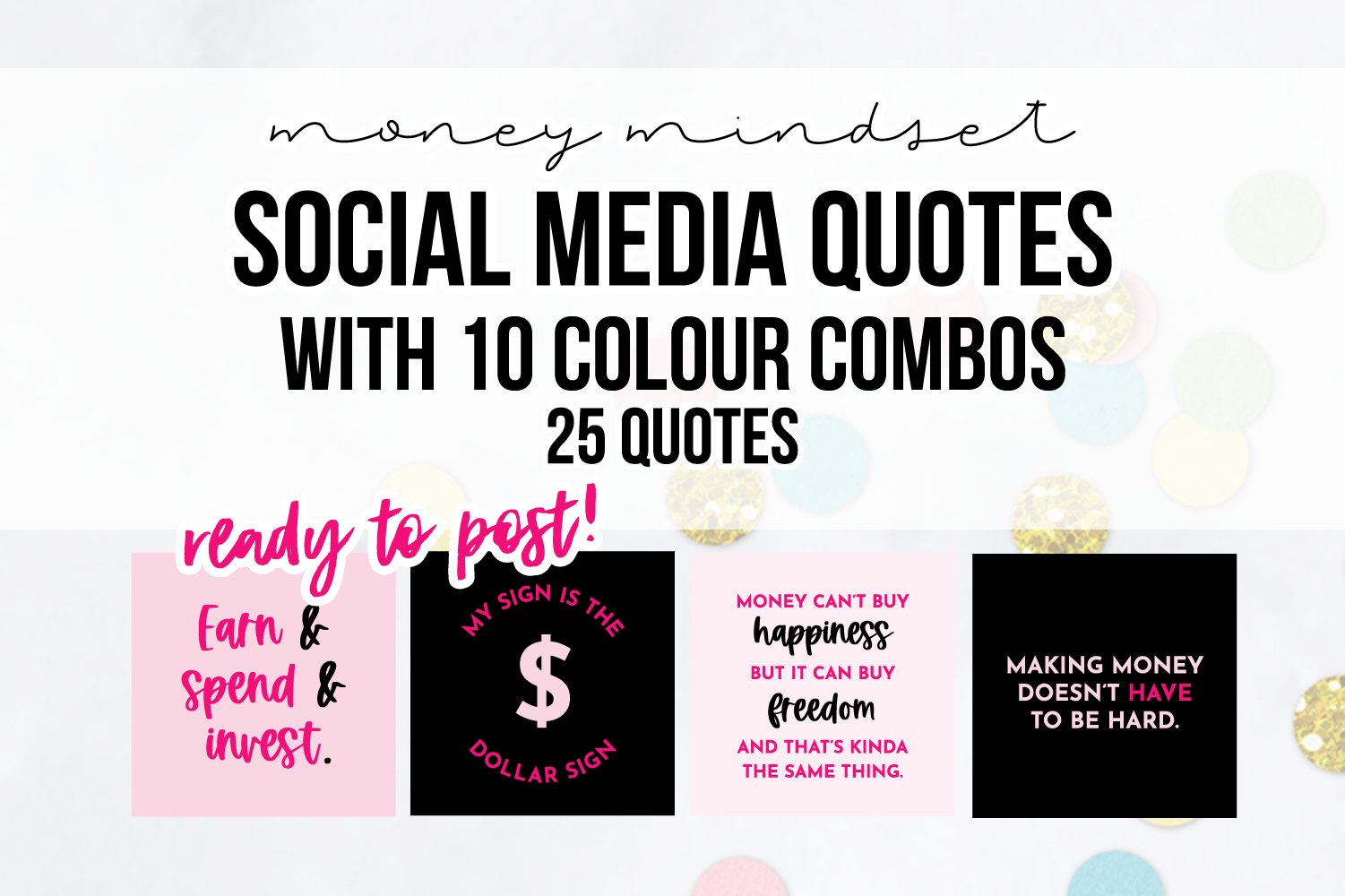 25 x Pink & Black Money Mindset Social Media Quotes P