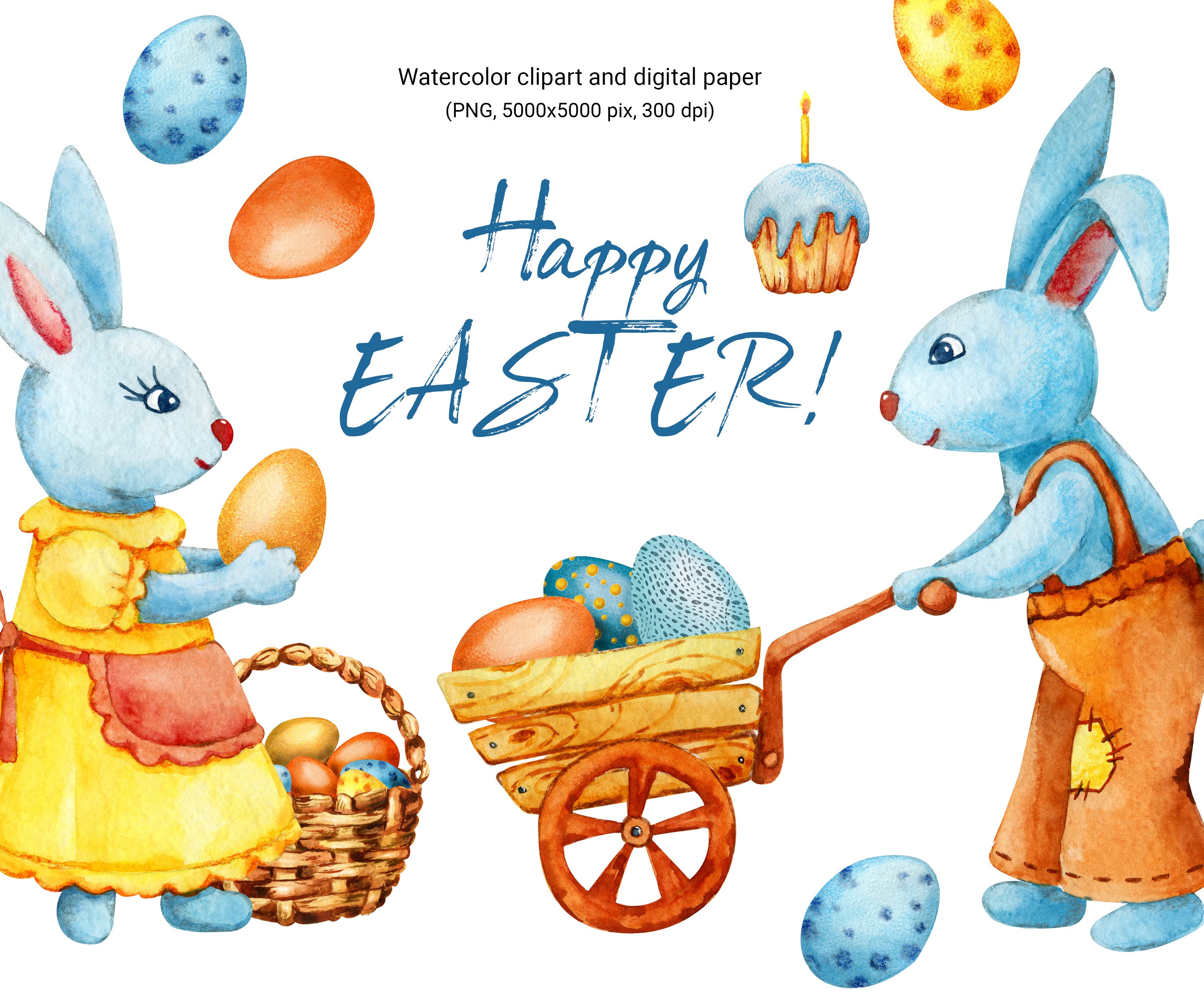Watercolor Easter spring clipart. Bunny rabbit (1225026)