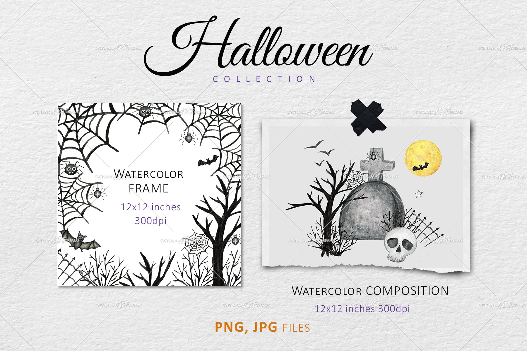 Halloween Frame PNG, Watercolor Autumn border Clipart