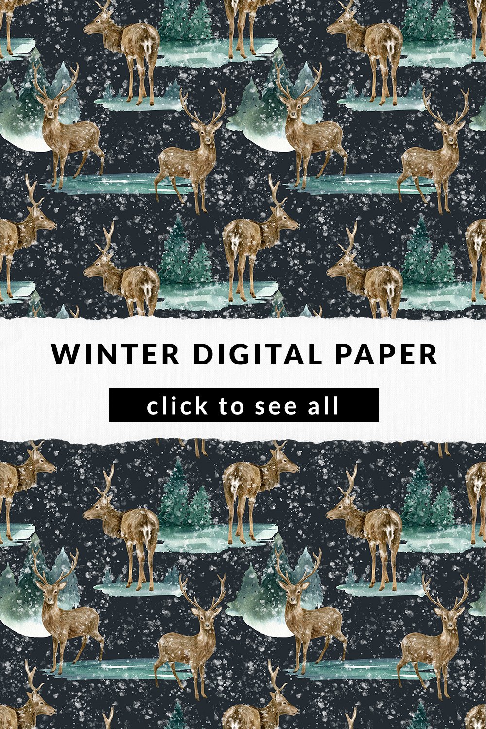 Watercolor Deer Digital Paper Pack. Winter Woodland Patterns