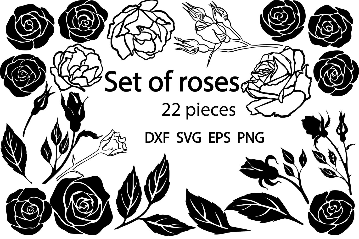 Set of Roses, Flowers Svg, Roses Svg, Roses Silhouette Svg