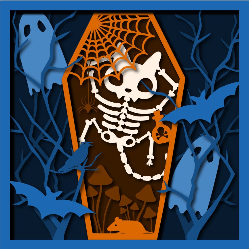 Halloween surprise Papercut 3D Picture It's a Cat!