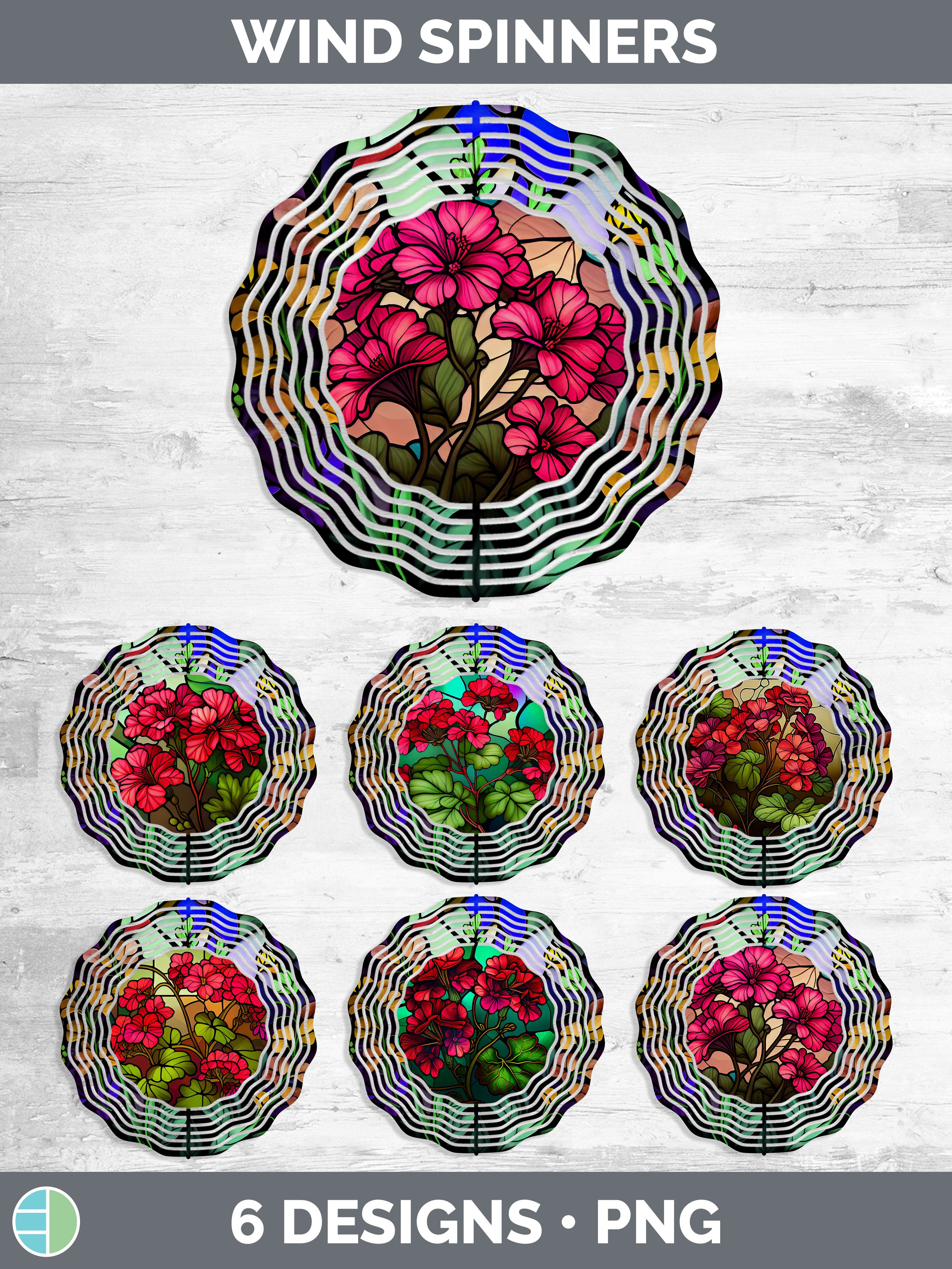Stained Glass Geranium Flowers Wind Spinner | Sublimation Sp