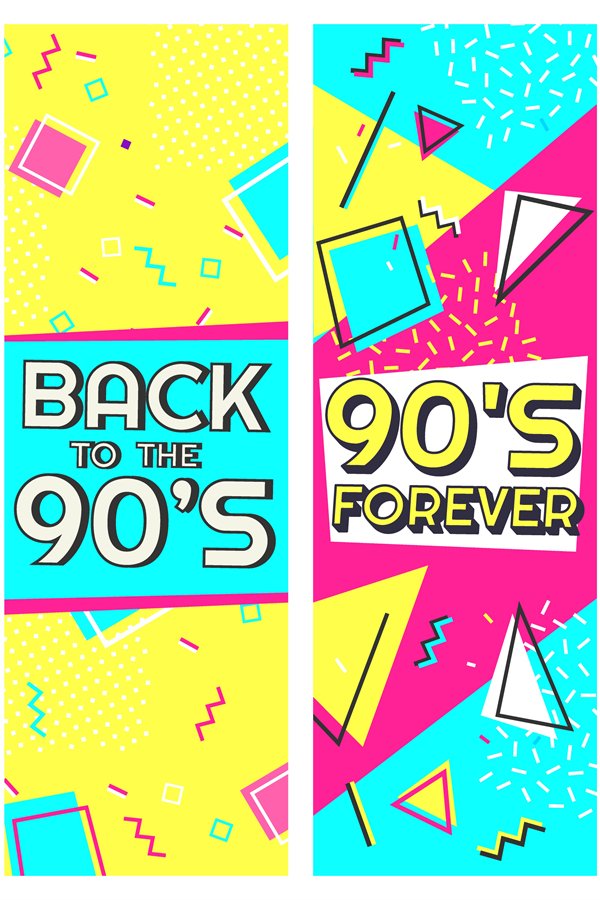 Retro 90s banner. Nineties forever, back to the 90s and pop