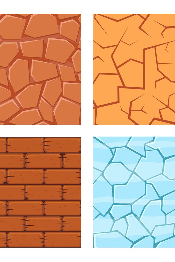 Cartoon game ground. Texture game brick surface, ice, bricks