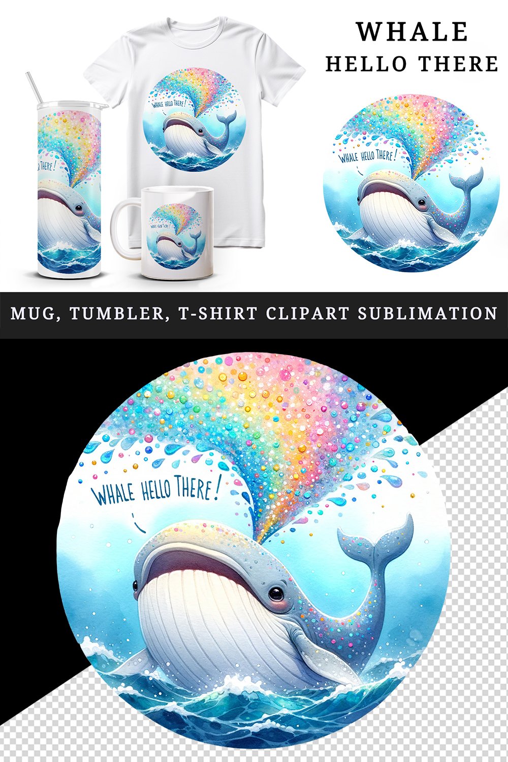 Whale Hello There tumbler mug wrap clipart sublimation png