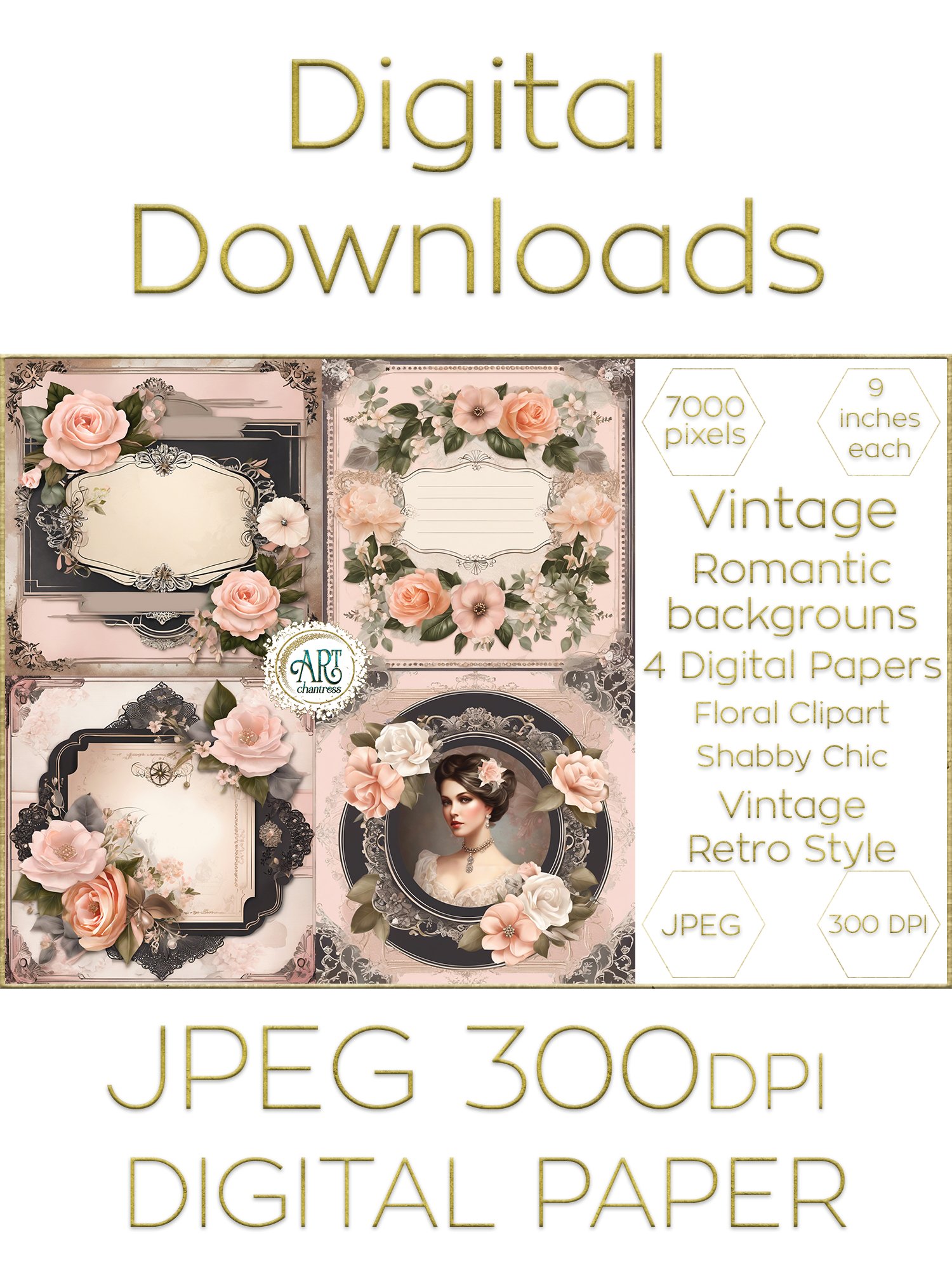 Vintage Floral Blush Brown Old Romantic Retro Digital Papers