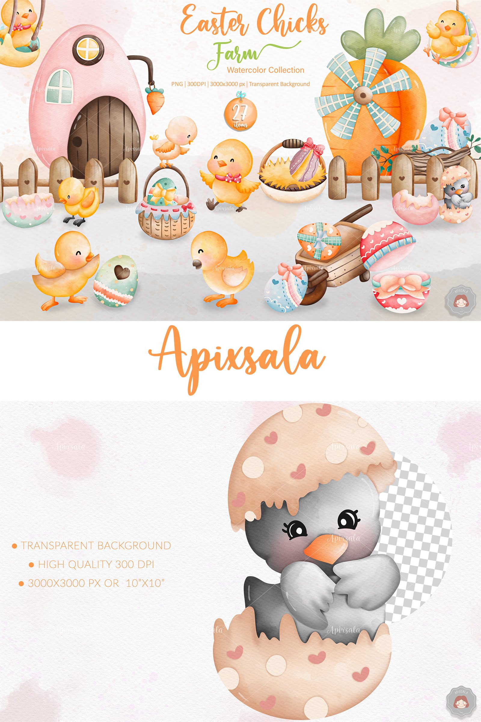 Cute Easter Chick and Egg Farm Clipart Collection | Bundle