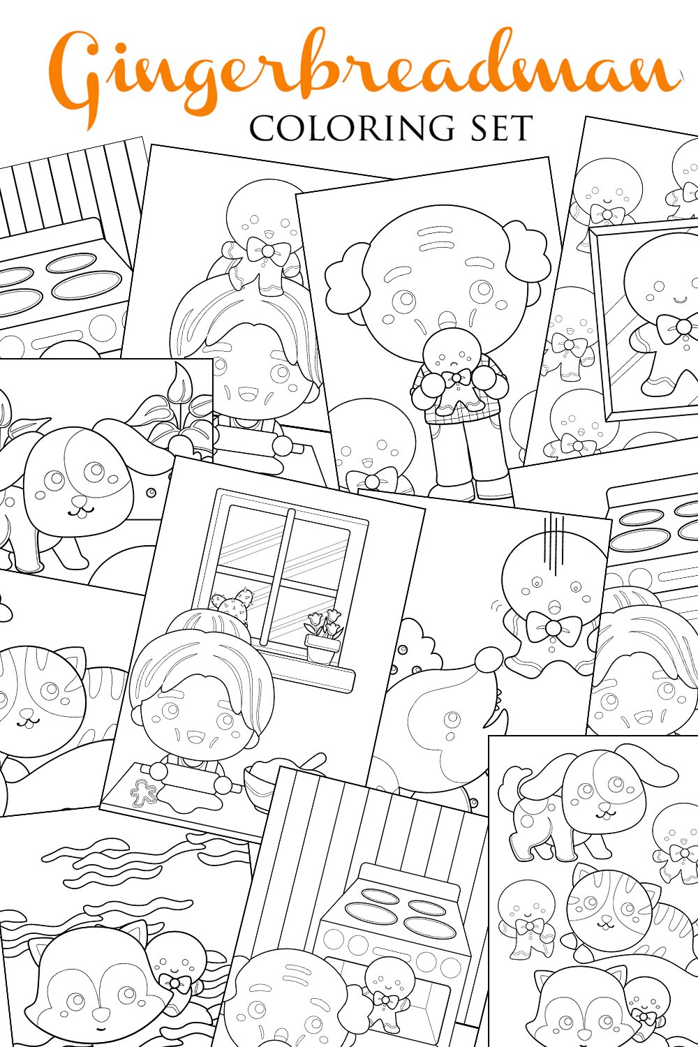 Cute Gingerbread Man Cookies and Animals Coloring Kids Adult