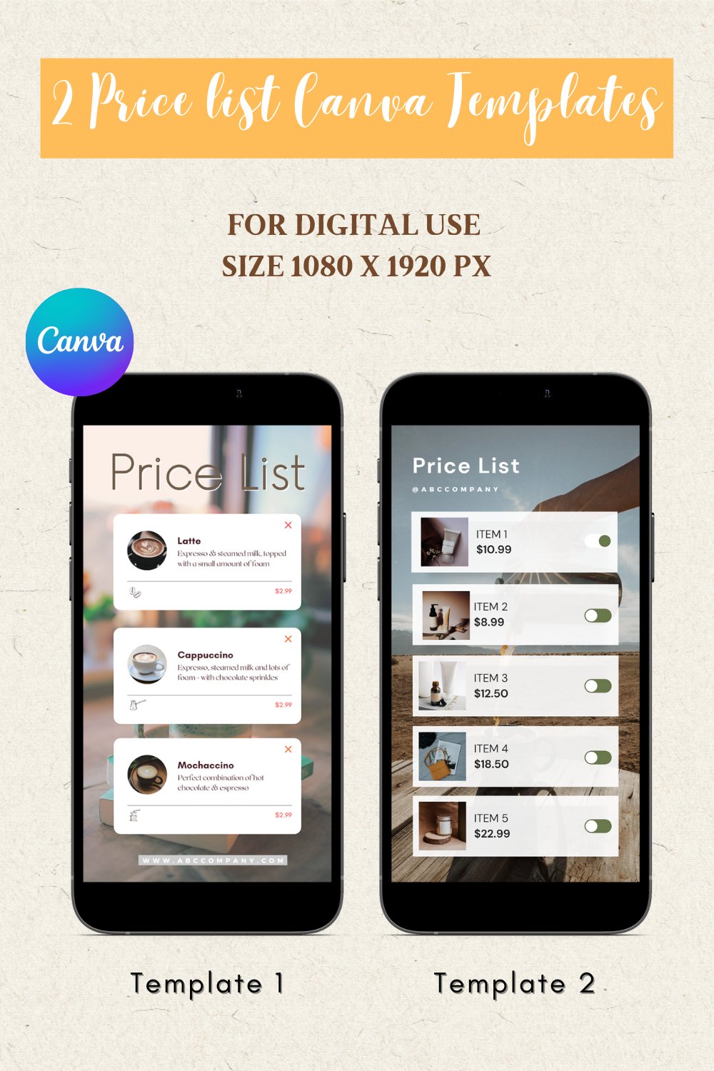 2 Price List Canva Templates | Personalized | (1936649)