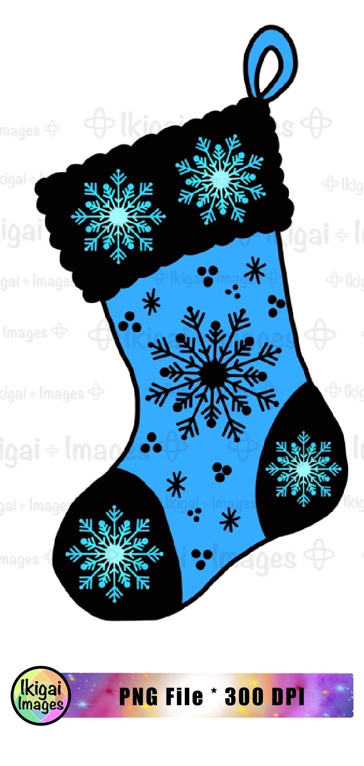 Christmas Stocking Clipart with Snowflakes Sublimation PNG
