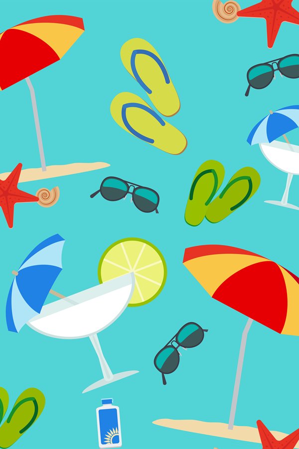 Summer seamless pattern on blue background