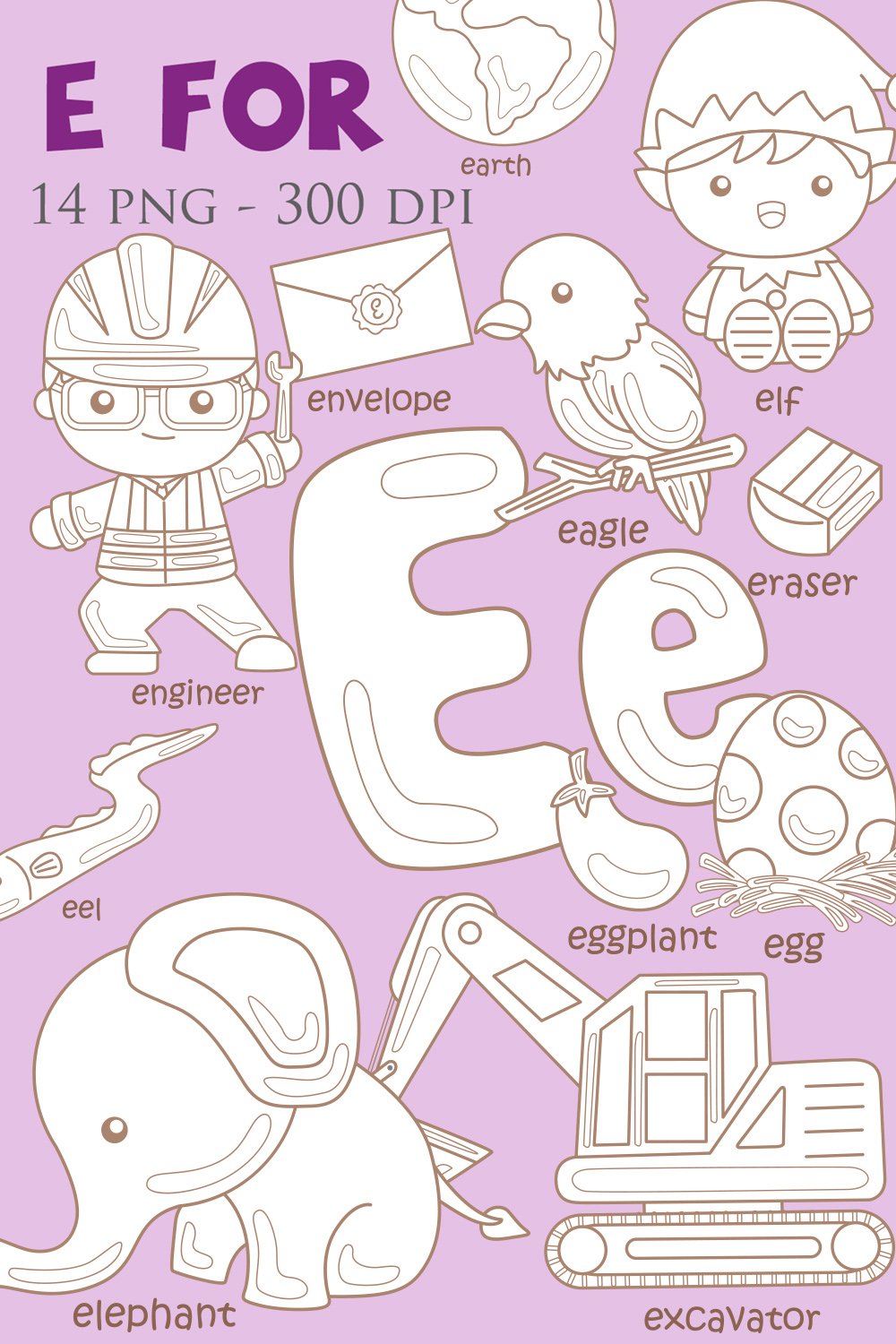 Alphabet E For Vocabulary Reading Writing Digital Stamp