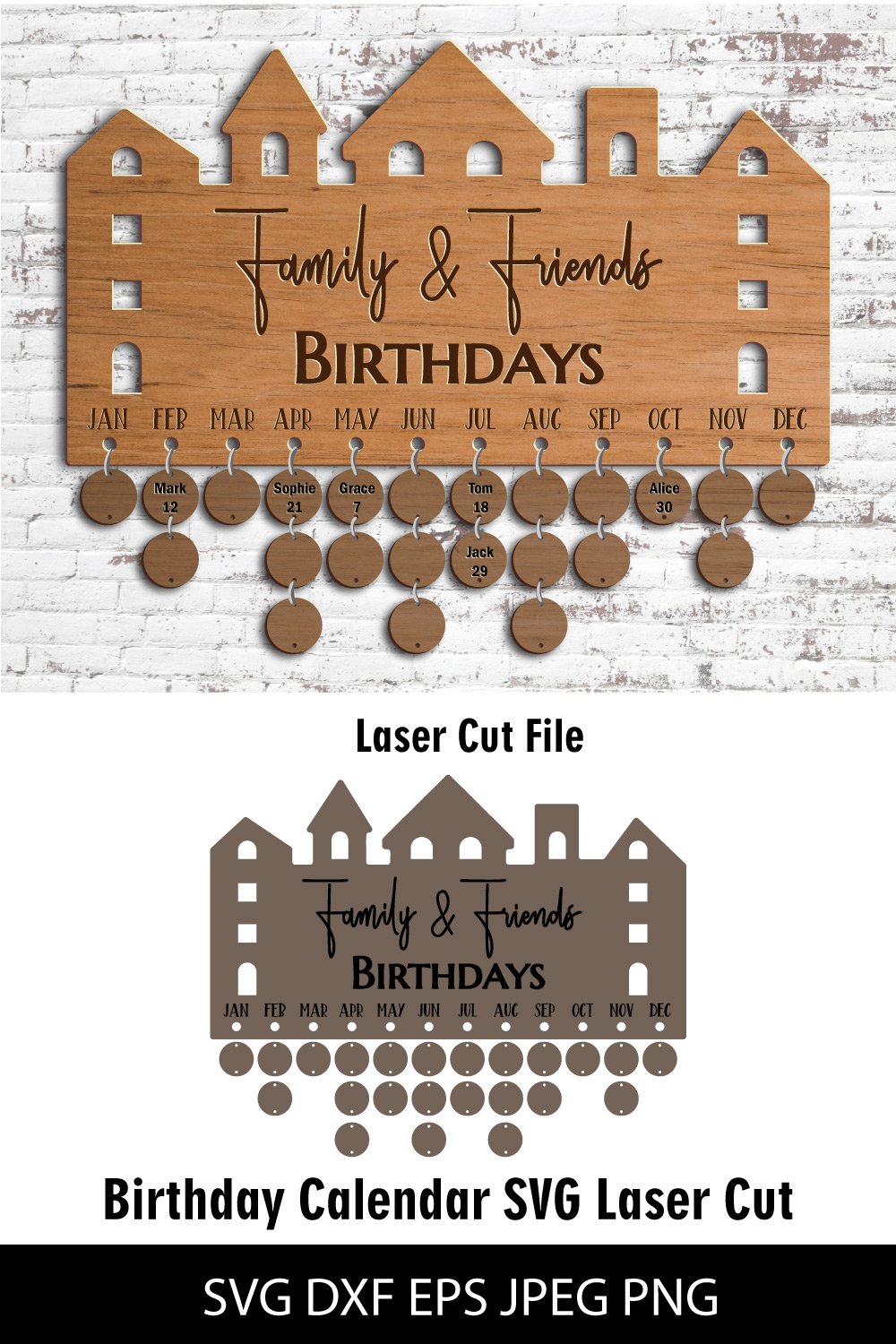 Family Birthdays Calendar| Laser Cut Template| Family SVG
