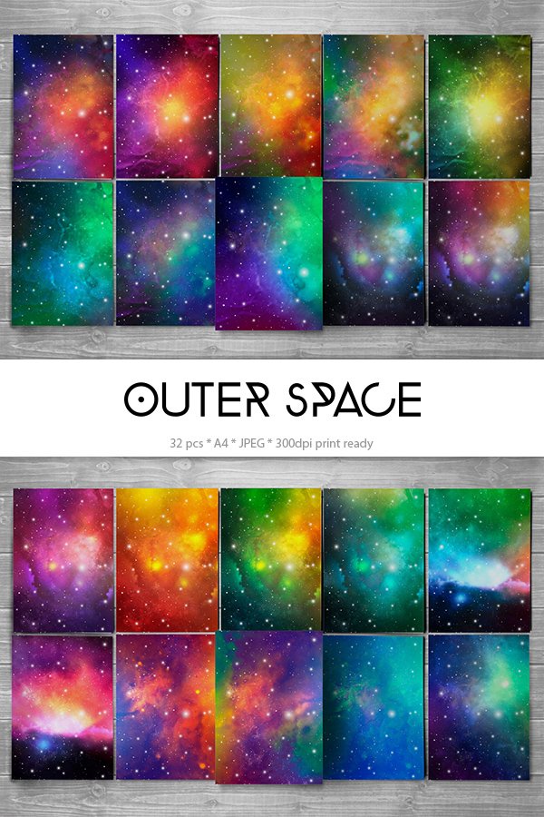 32 cosmic scrapbooking papers with nebulas and outer space