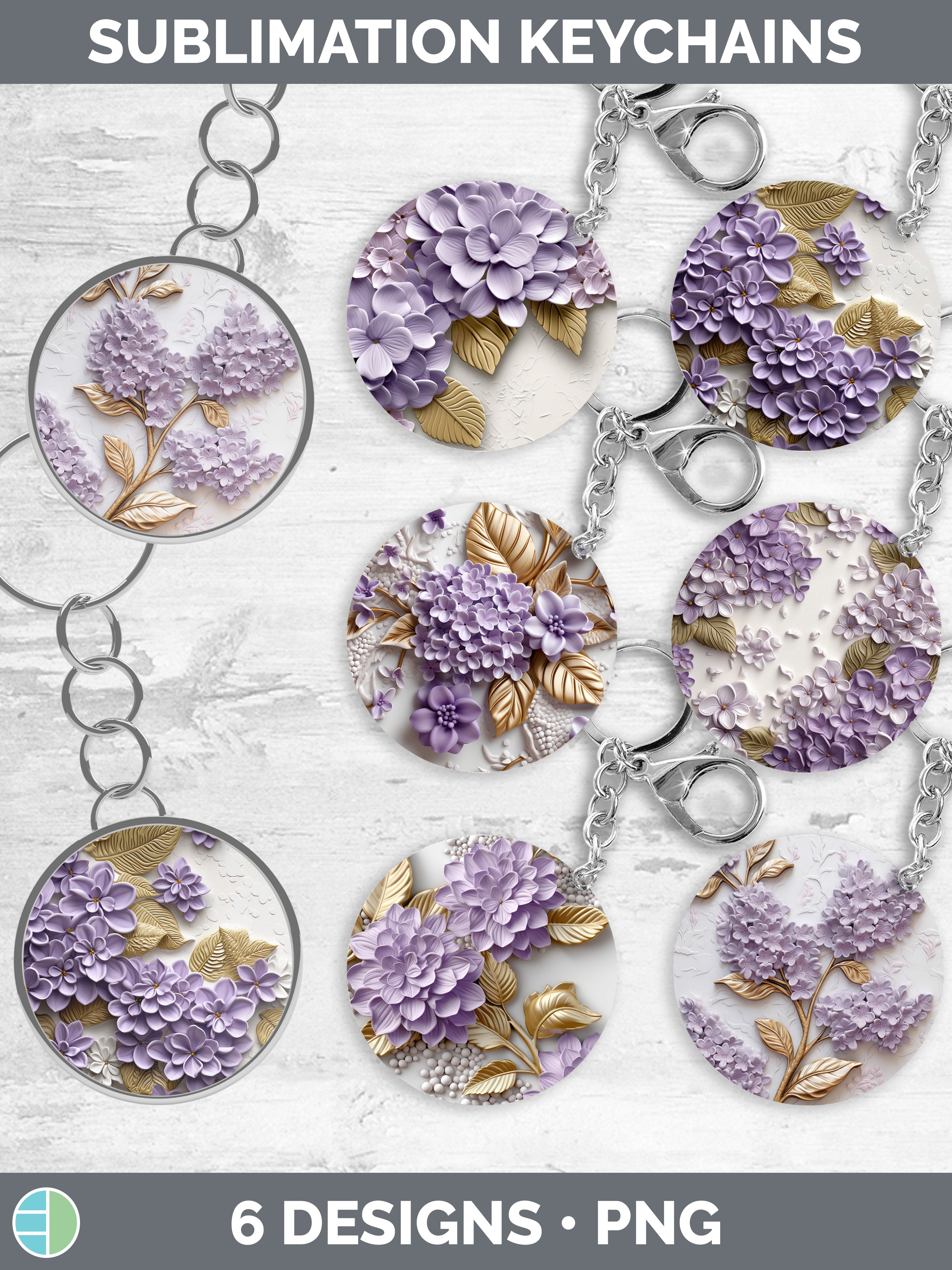 3D Lilac Flowers Keychain | Sublimation Keyring Designs Bund