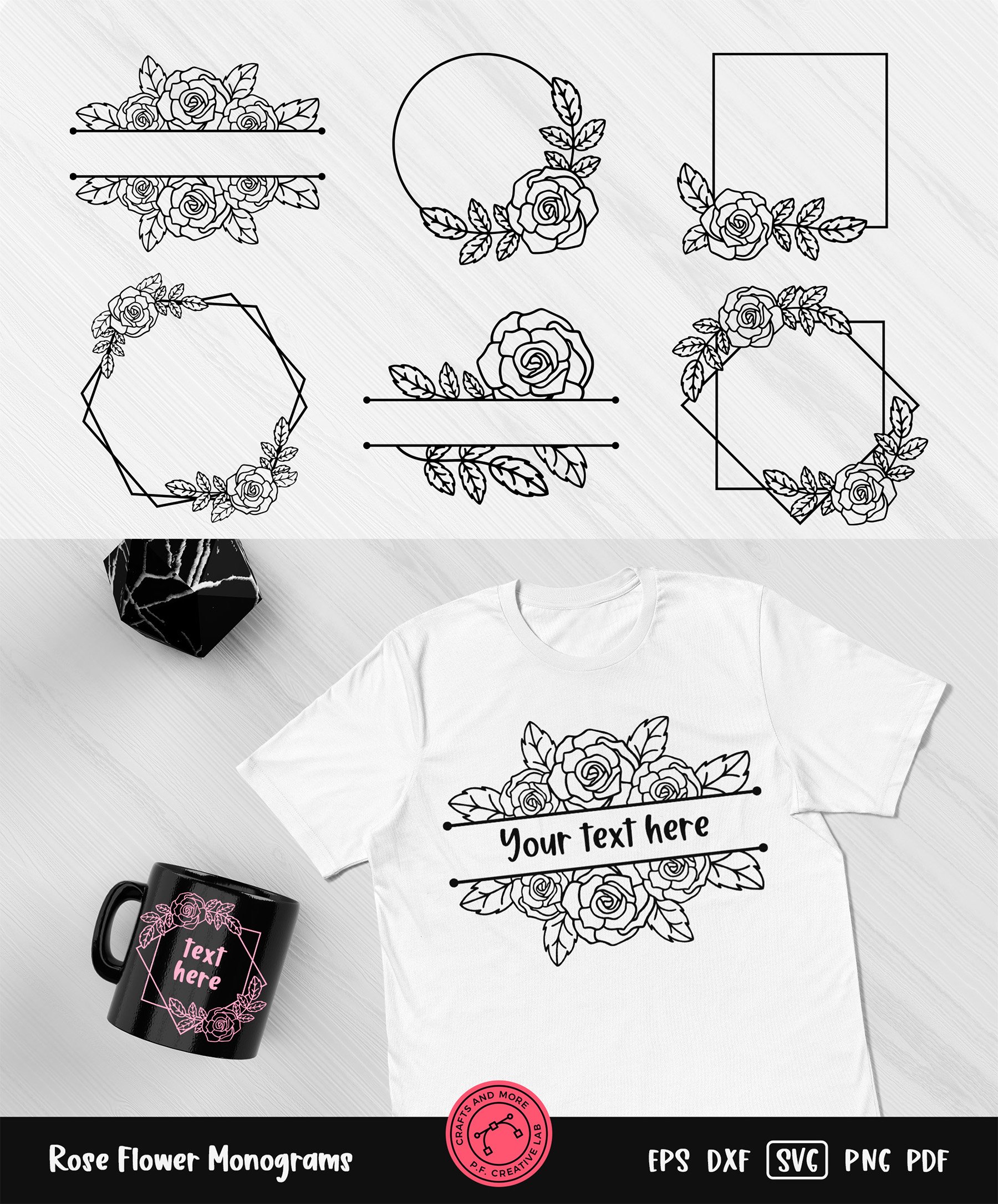Floral Split Monogram Wreath Frames