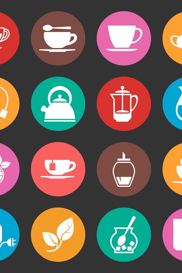 Colorful tea thin line vector icons set (851154)