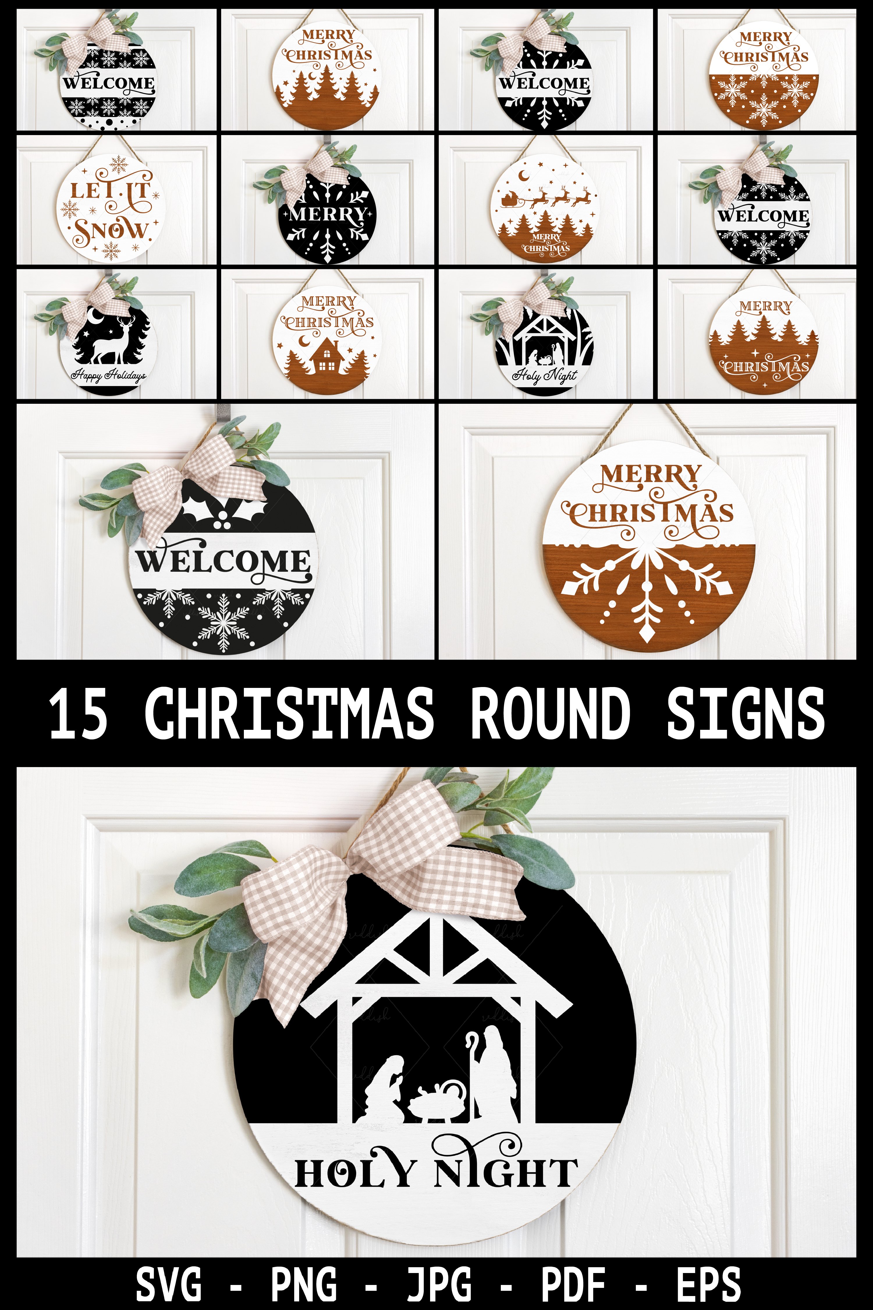 Christmas round wood signs I Welcome front door signs winter