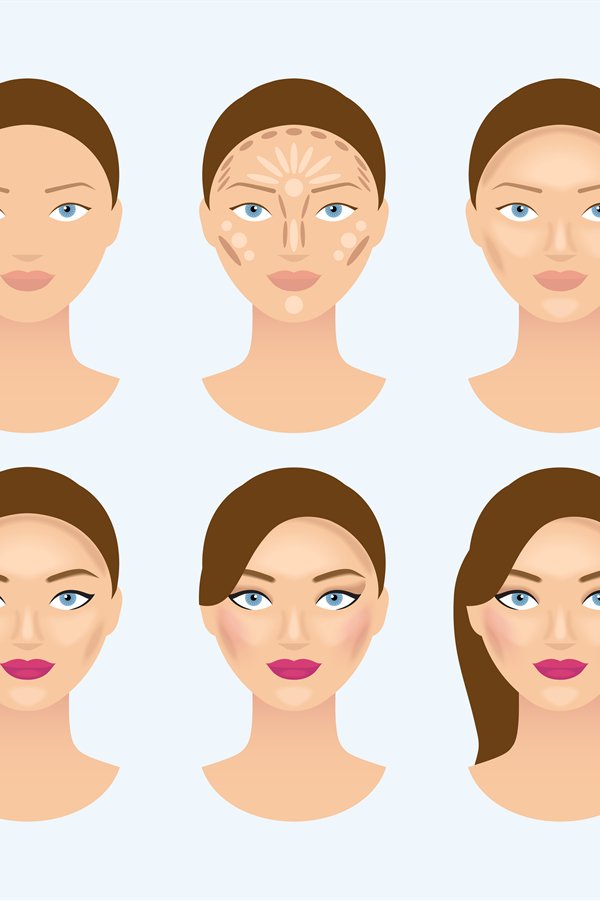 Stages of the makeup on the womans face