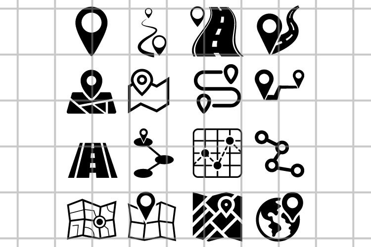 Location icons files. Road, pin, map vector collection.